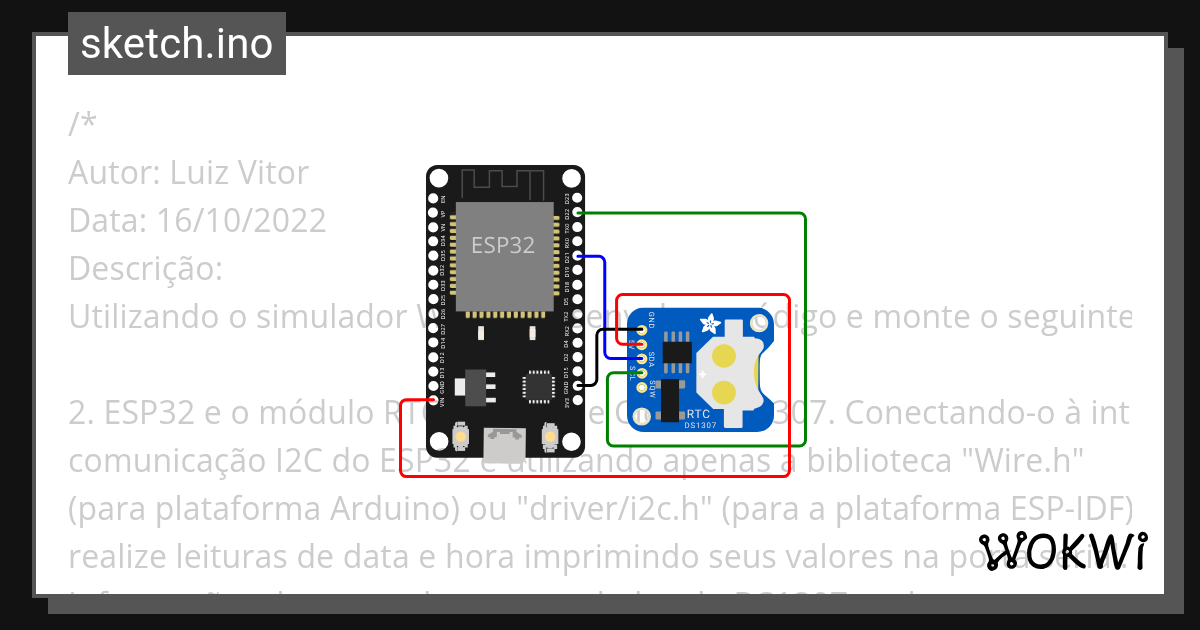 RTC DS1307 e ESP32 leitura e escrita - Wokwi ESP32, STM32, Arduino ...