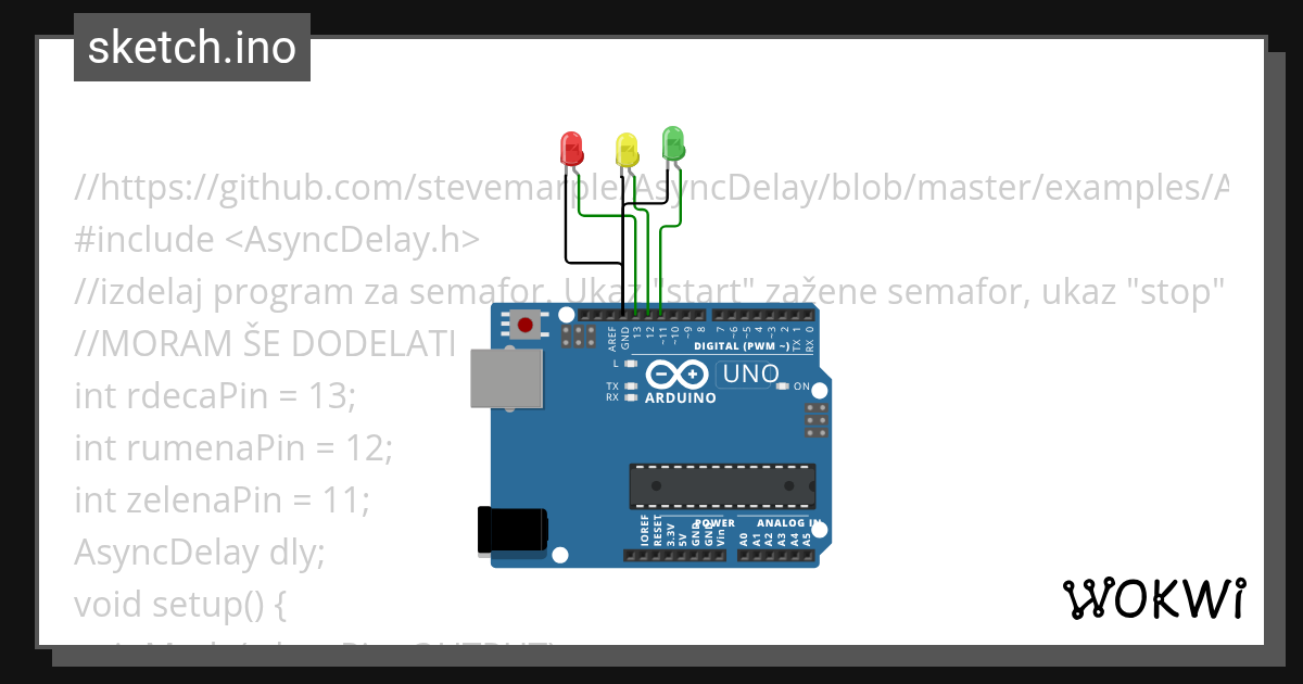 Semafor delay copy - Wokwi ESP32, STM32, Arduino Simulator