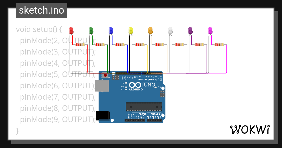 Simulasi LED Array 8 Bit - Wokwi ESP32, STM32, Arduino Simulator