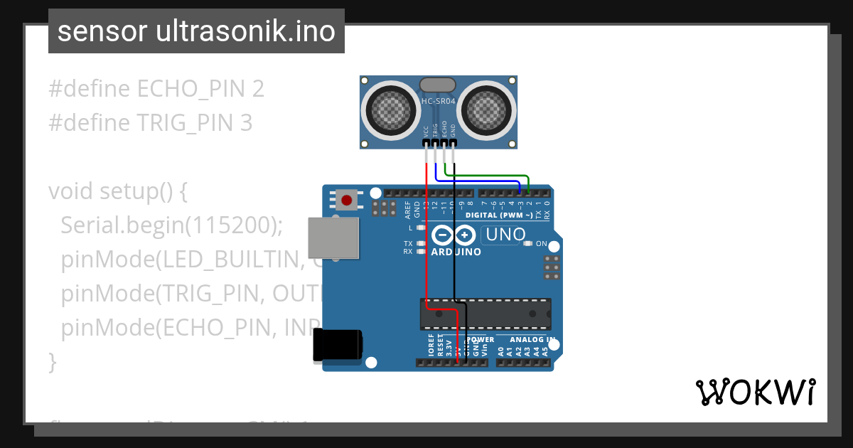 sensor ultrasonik.ino - Wokwi ESP32, STM32, Arduino Simulator