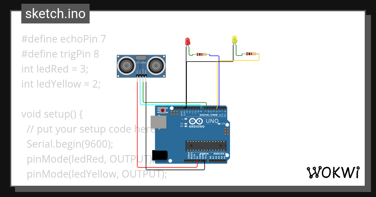 Sensor ultrasonik - Wokwi ESP32, STM32, Arduino Simulator