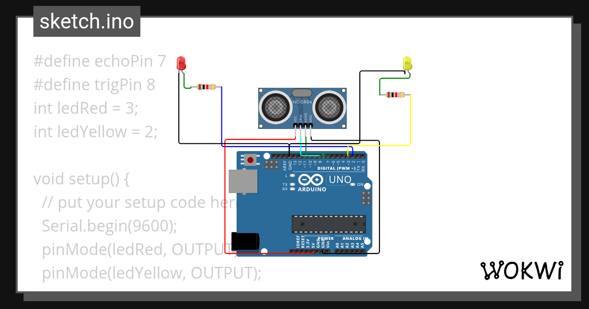 Sensor ultrasonik - Wokwi ESP32, STM32, Arduino Simulator