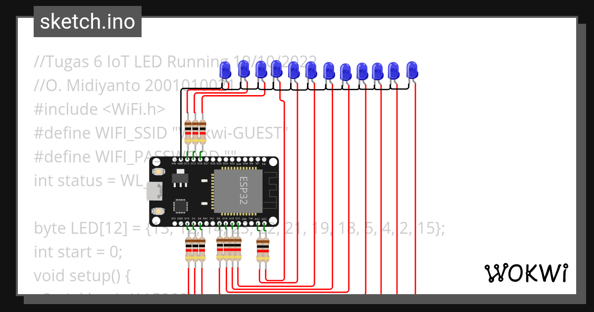Tugas 6 LED Running O. Midiyanto 2001010021.ino - Wokwi ESP32, STM32, Arduino Simulator
