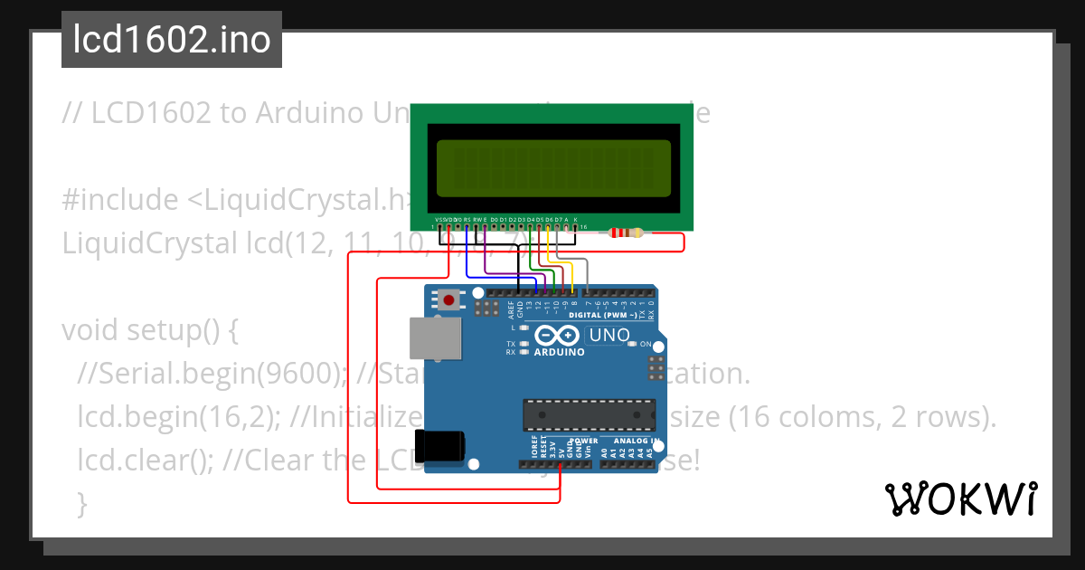 lcd1602.ino - Wokwi ESP32, STM32, Arduino Simulator