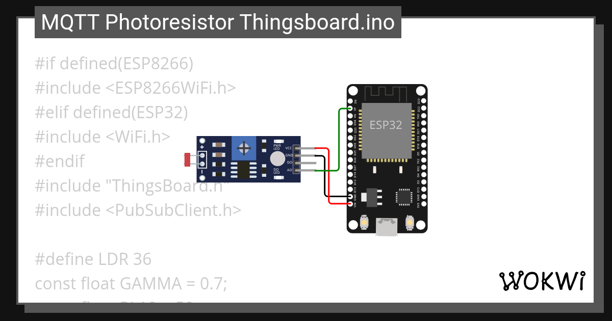 MQTT Photoresistor Thingsboard.ino - Wokwi ESP32, STM32, Arduino Simulator