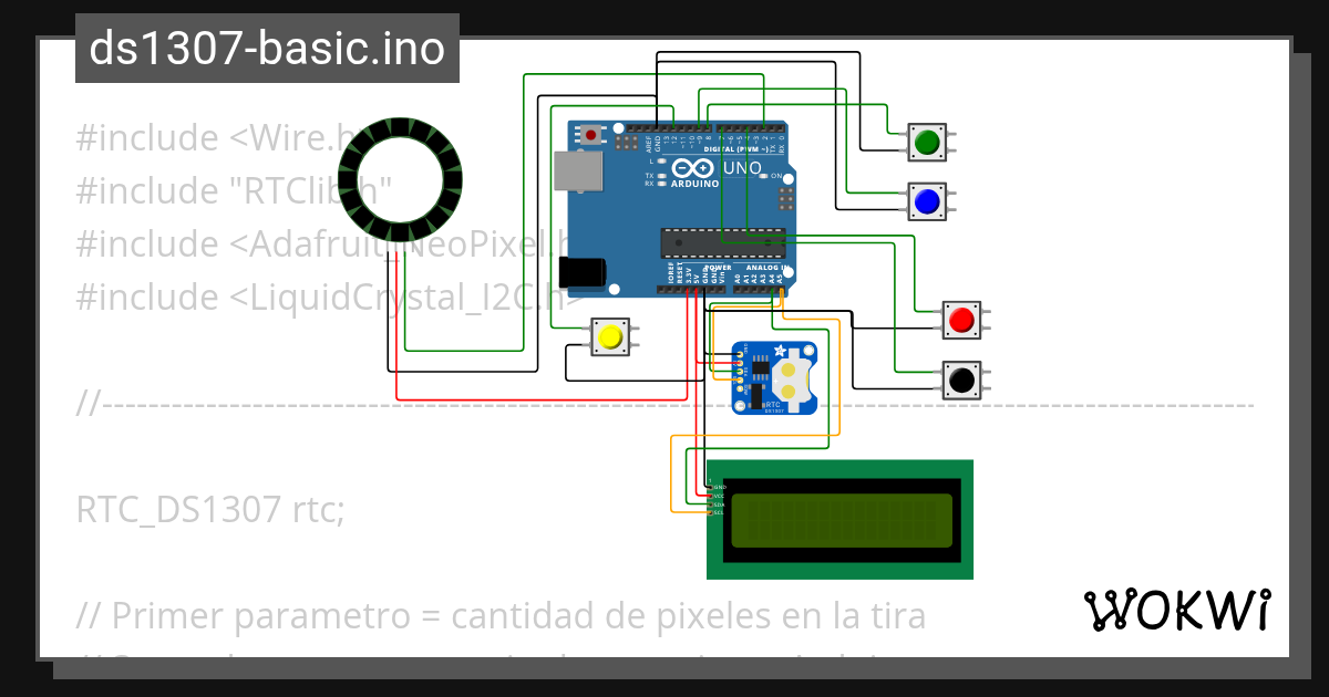 anul con RTC y LCD - Wokwi ESP32, STM32, Arduino Simulator