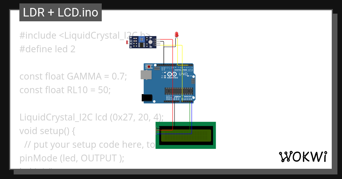 LDR + LCD.ino - Wokwi ESP32, STM32, Arduino Simulator