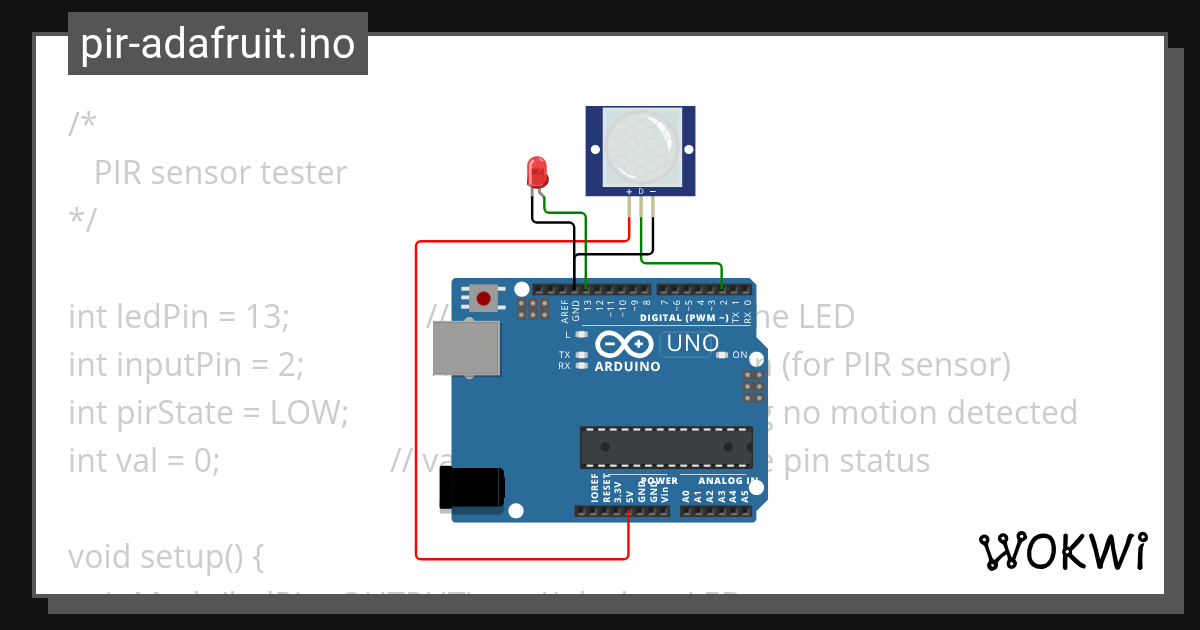 pir-adafruit.ino - Wokwi ESP32, STM32, Arduino Simulator