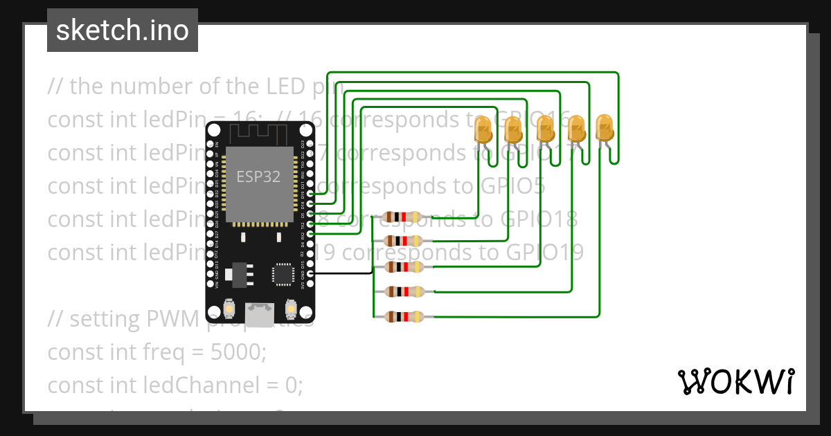 Pulsweitenmodulation LED Dimmen - Wokwi ESP32, STM32, Arduino Simulator
