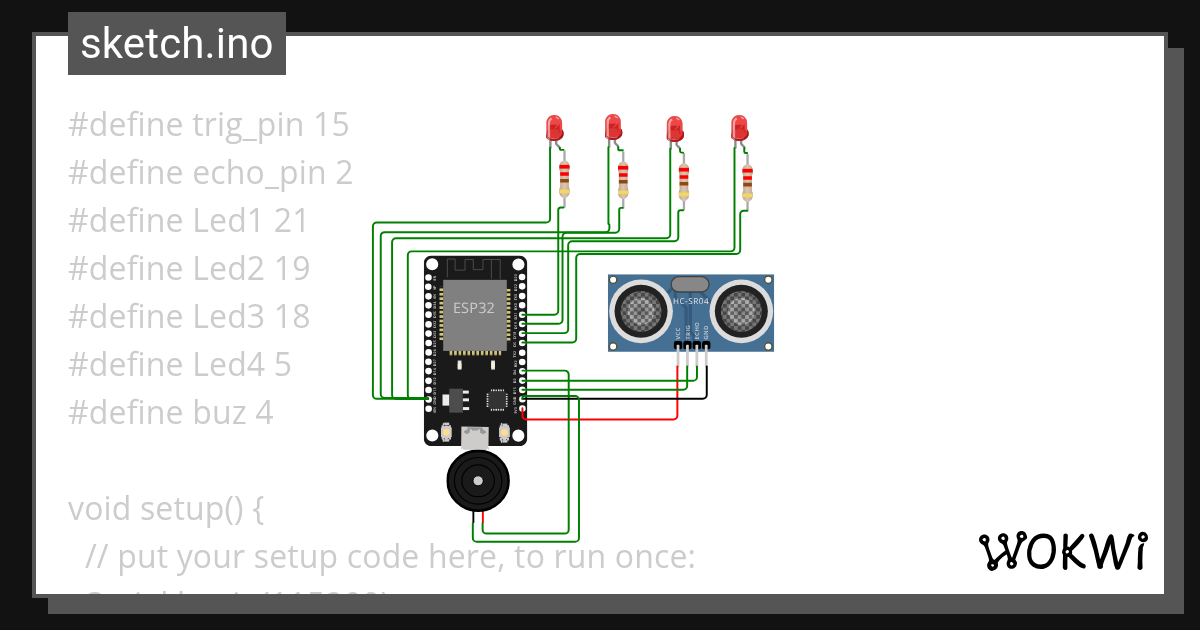 Sensor Ultrasonik_LED - Wokwi ESP32, STM32, Arduino Simulator