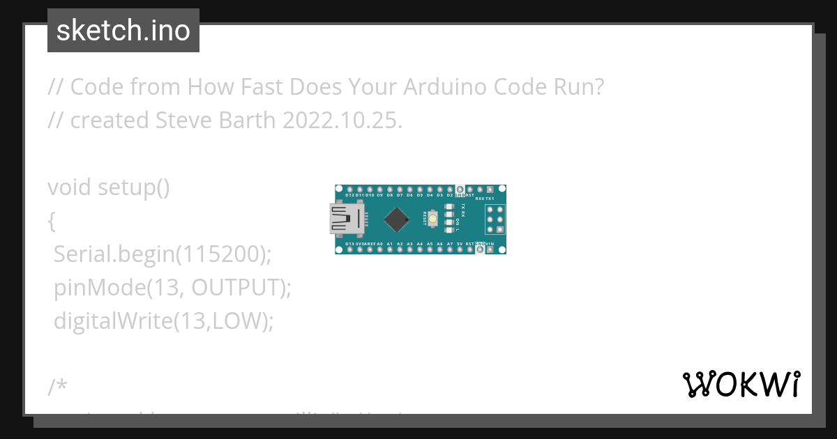 arduino code run time meas 2. micro.ino - Wokwi ESP32, STM32, Arduino Simulator