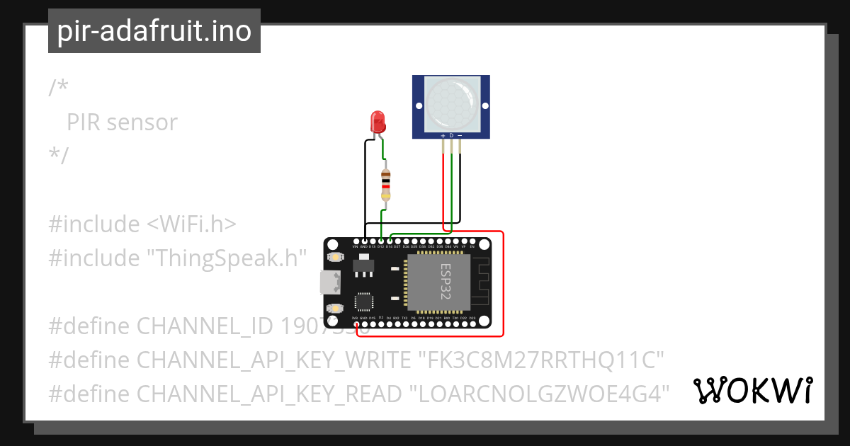 pir-adafruit.ino - Wokwi ESP32, STM32, Arduino Simulator