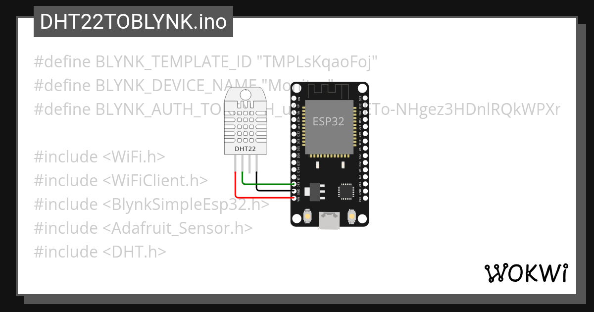 DHT22 to Blynk - Wokwi ESP32, STM32, Arduino Simulator