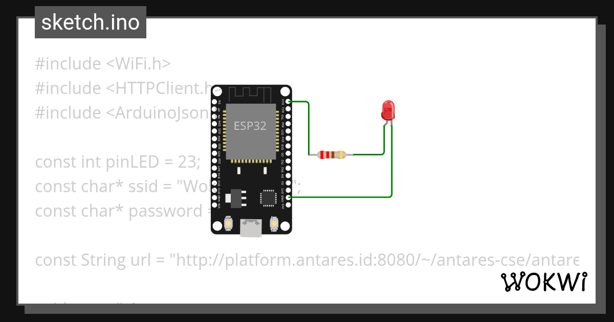 Antares_DHT22 HTTP GET (LED) - Wokwi ESP32, STM32, Arduino Simulator