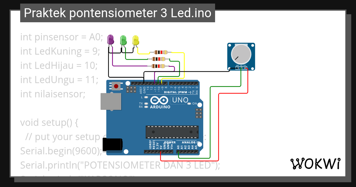 Praktek pontensiometer 3 Led.ino - Wokwi ESP32, STM32, Arduino Simulator