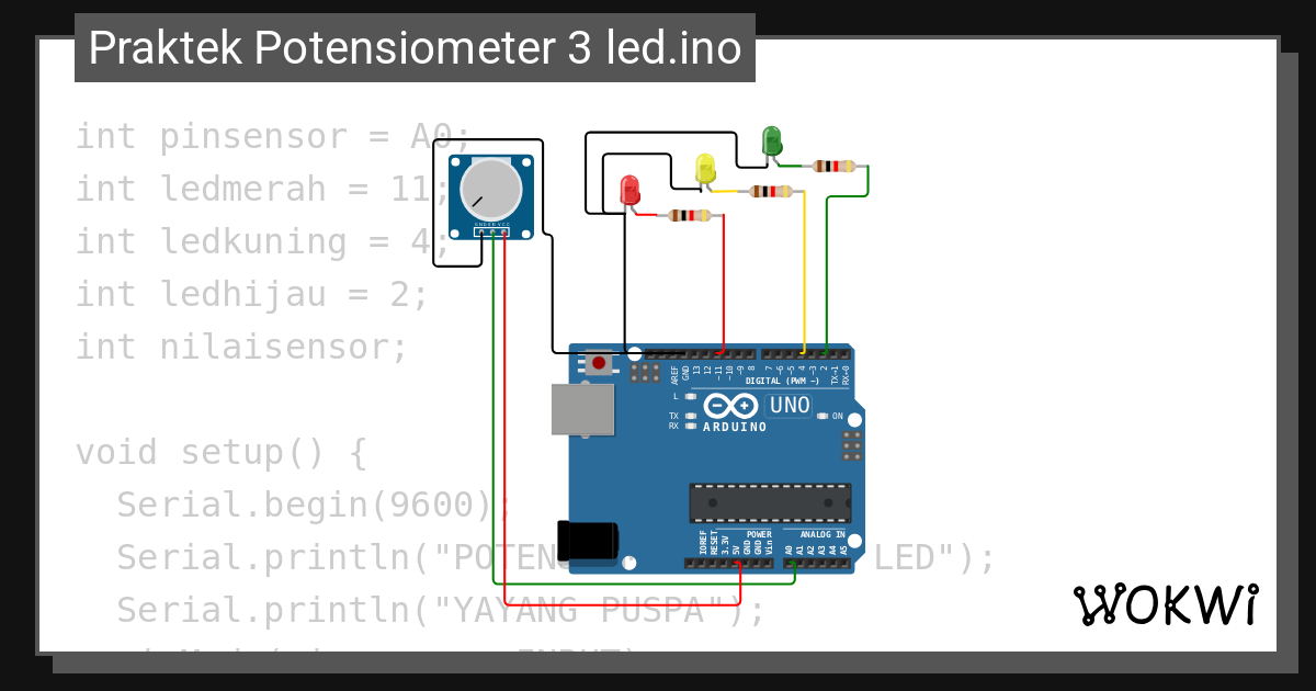Praktek Potensiometer 3 led.ino - Wokwi ESP32, STM32, Arduino Simulator Praktek Potensiometer 3 led.ino - Wokwi ESP32, STM32, Arduino Simulator