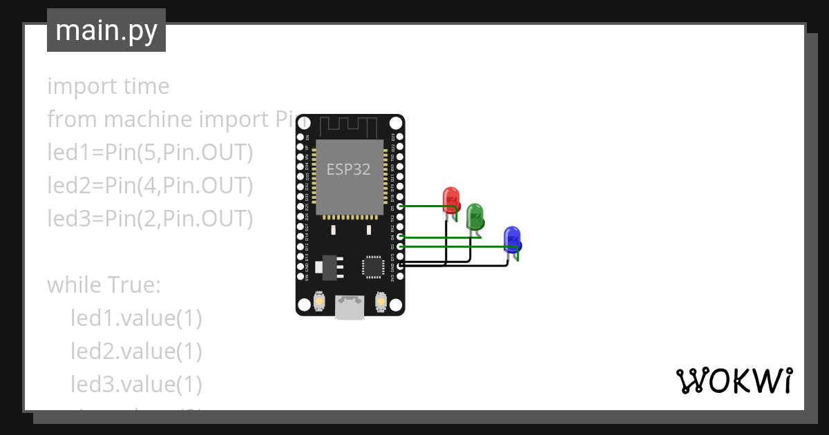 encendido intermitente de tres y luego dos últimos se apagan - Wokwi ESP32, STM32, Arduino Simulator
