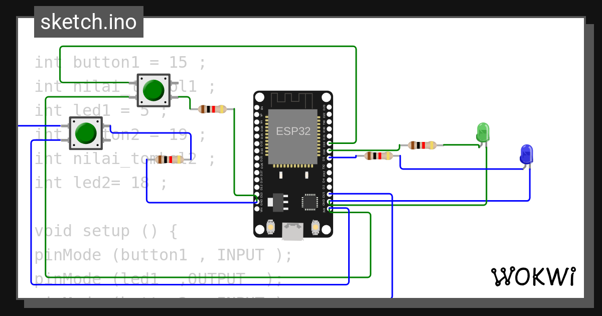 Projek 2 Puss Botton Wokwi Esp32 Stm32 Arduino Simulator 0347