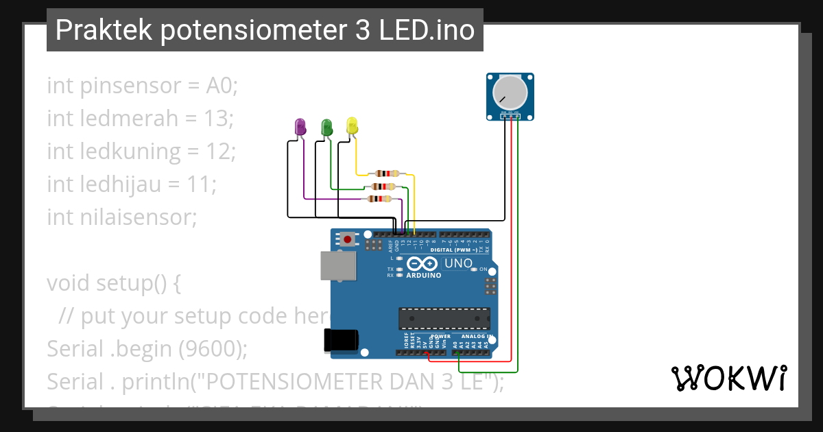 Praktek potensiometer 3 LED.ino - Wokwi ESP32, STM32, Arduino Simulator