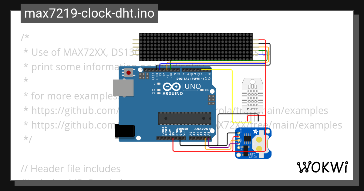 max7219-clock-dht.ino - Wokwi ESP32, STM32, Arduino Simulator
