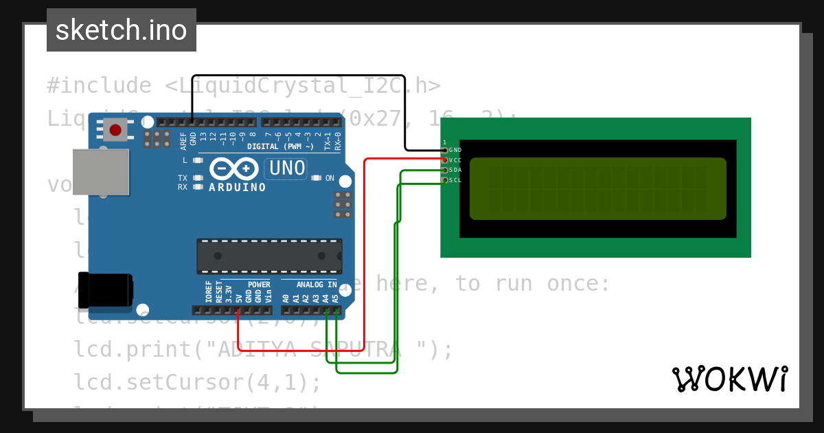 lcd I2C 16x2.ino - Wokwi ESP32, STM32, Arduino Simulator lcd I2C 16x2.ino - Wokwi ESP32, STM32, Arduino Simulator