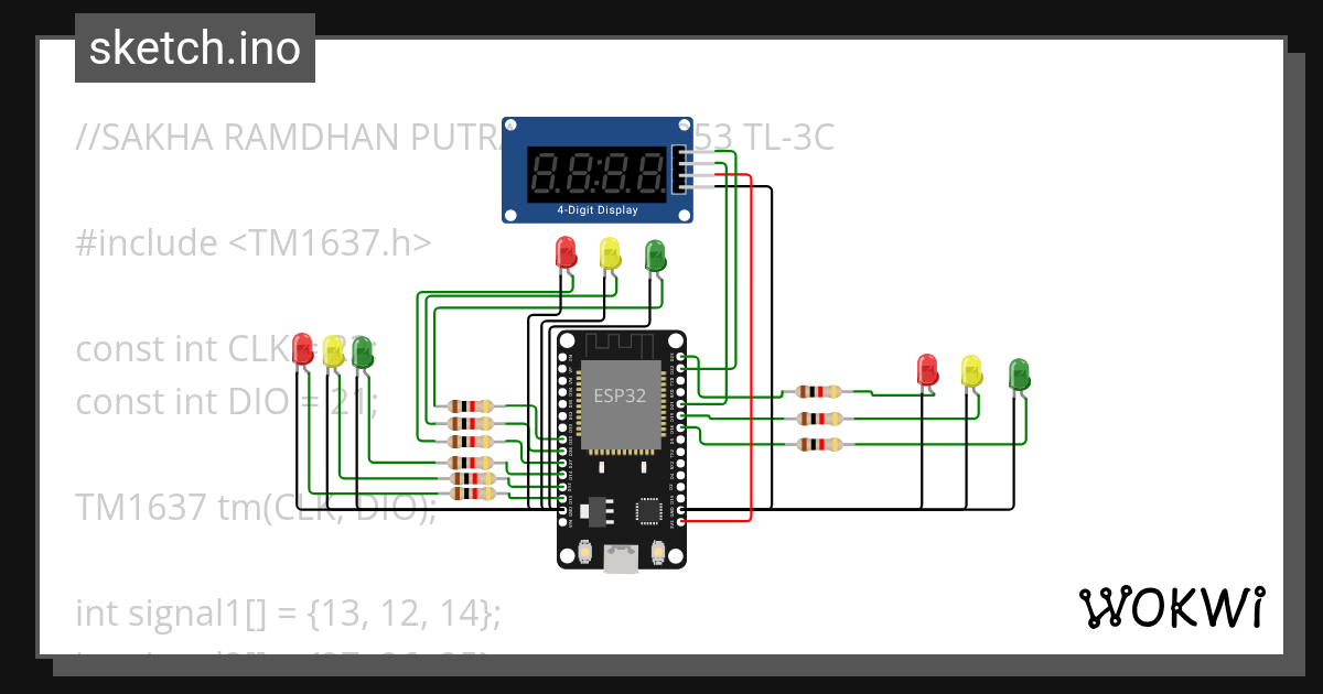 Trafficlight Esp32 W 7segment Wokwi Esp32 Stm32 Arduino Simulator 4362