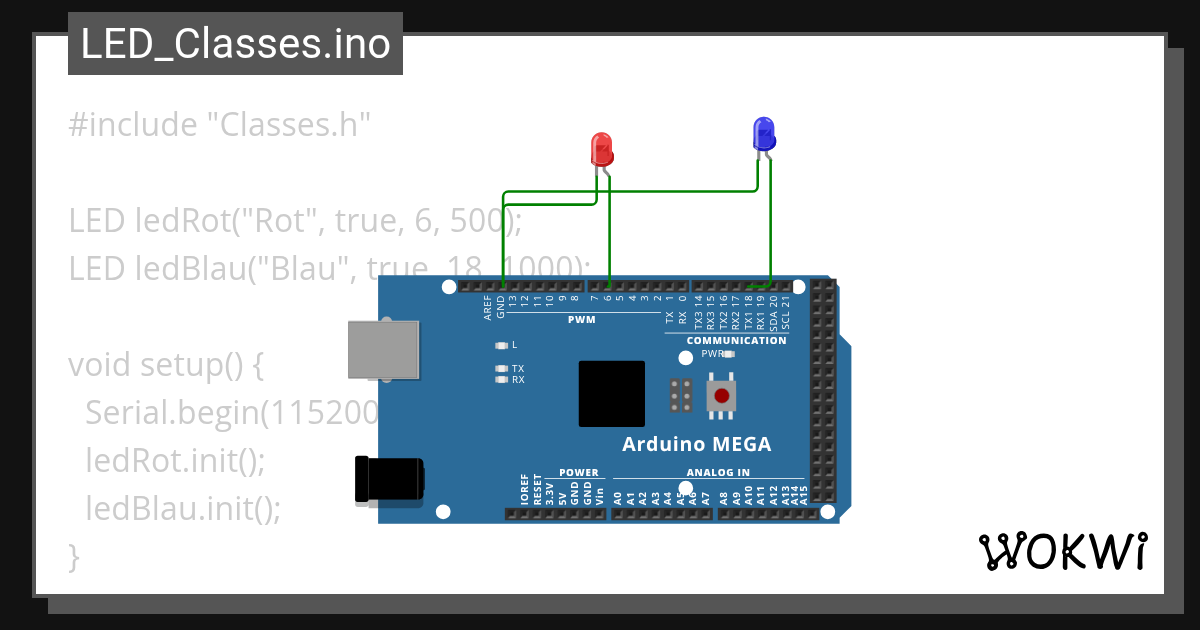 LED Beispiel Klassen.ino - Wokwi Arduino and ESP32 Simulator