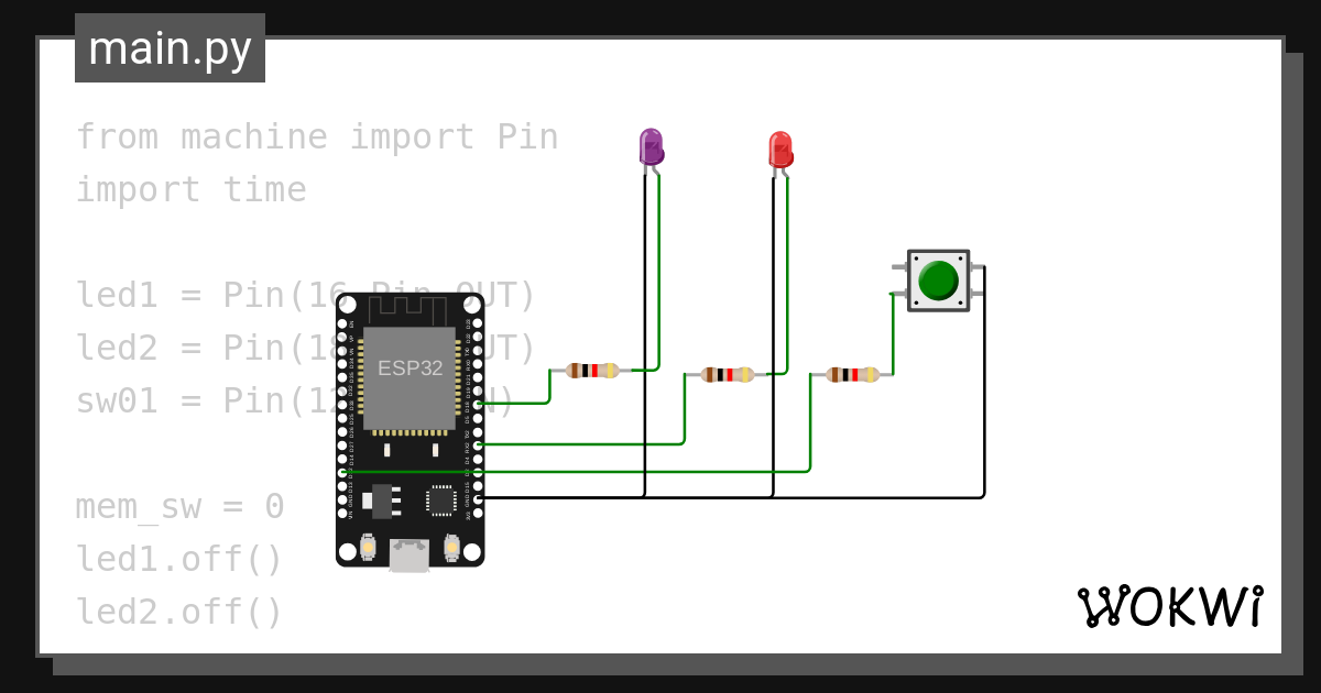 1 สวิตซ์ 2 หลอด Wokwi Esp32 Stm32 Arduino Simulator