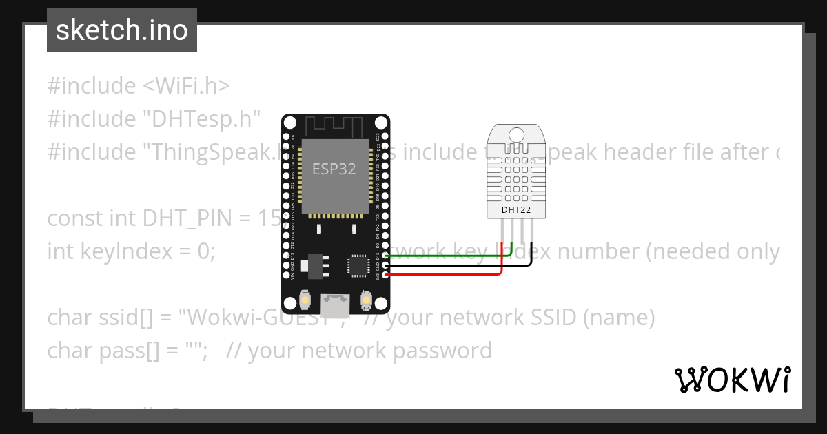 ESP32_DHT_ThingSpeak - Wokwi ESP32, STM32, Arduino Simulator