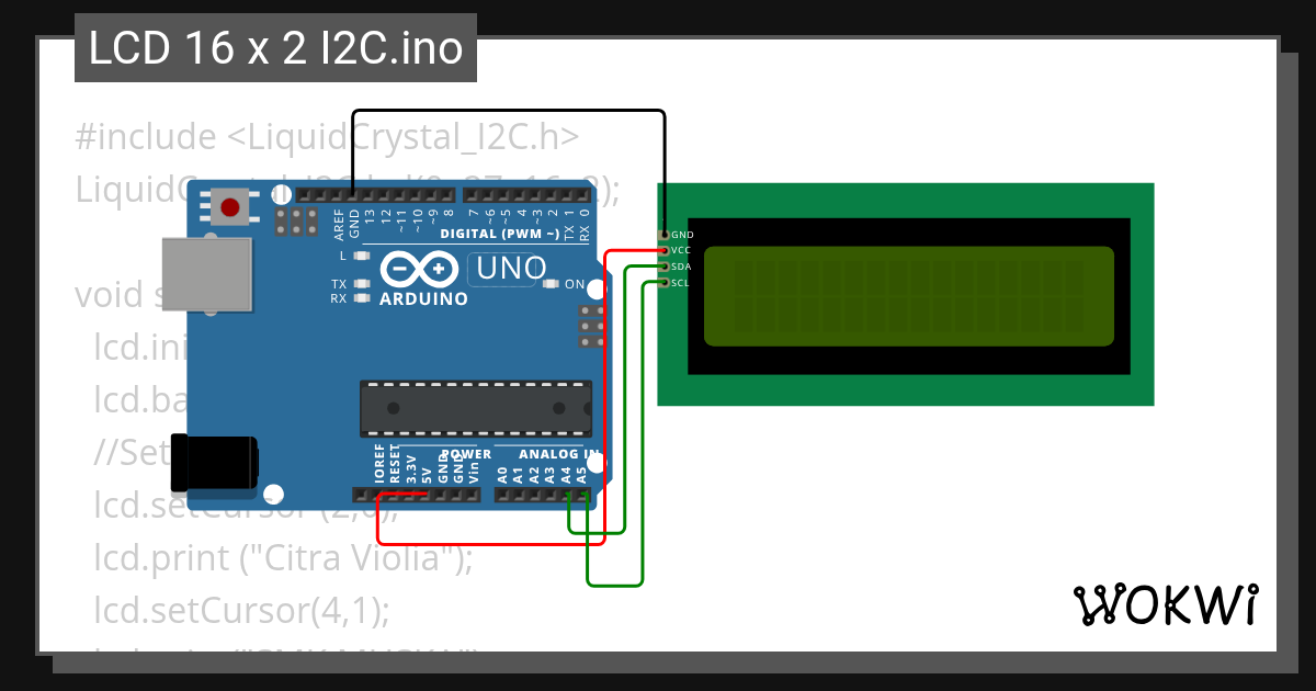 LCD 16 x 2 I2C.ino - Wokwi ESP32, STM32, Arduino Simulator