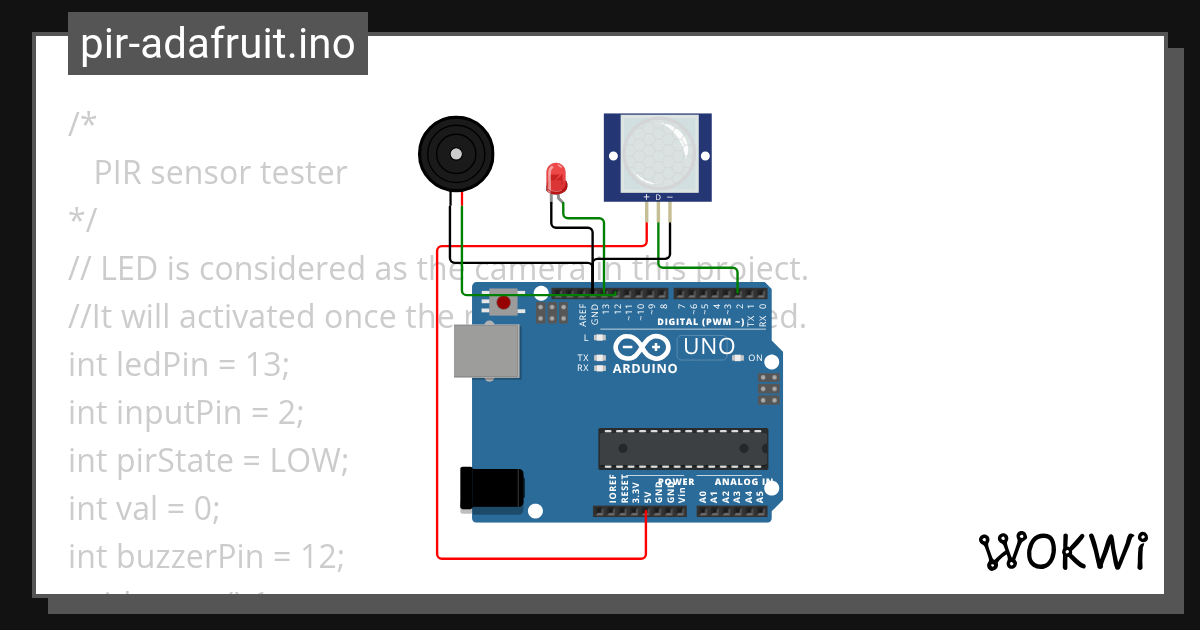 pir-adafruit.ino - Wokwi ESP32, STM32, Arduino Simulator