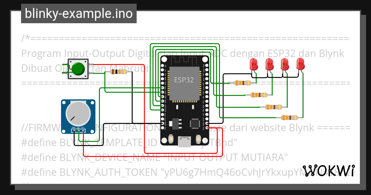 INPUT-OUTPUT DAN ADC 1 - ESP32 BLYNK - LATIHAN SISWA - Wokwi ESP32, STM32, Arduino Simulator