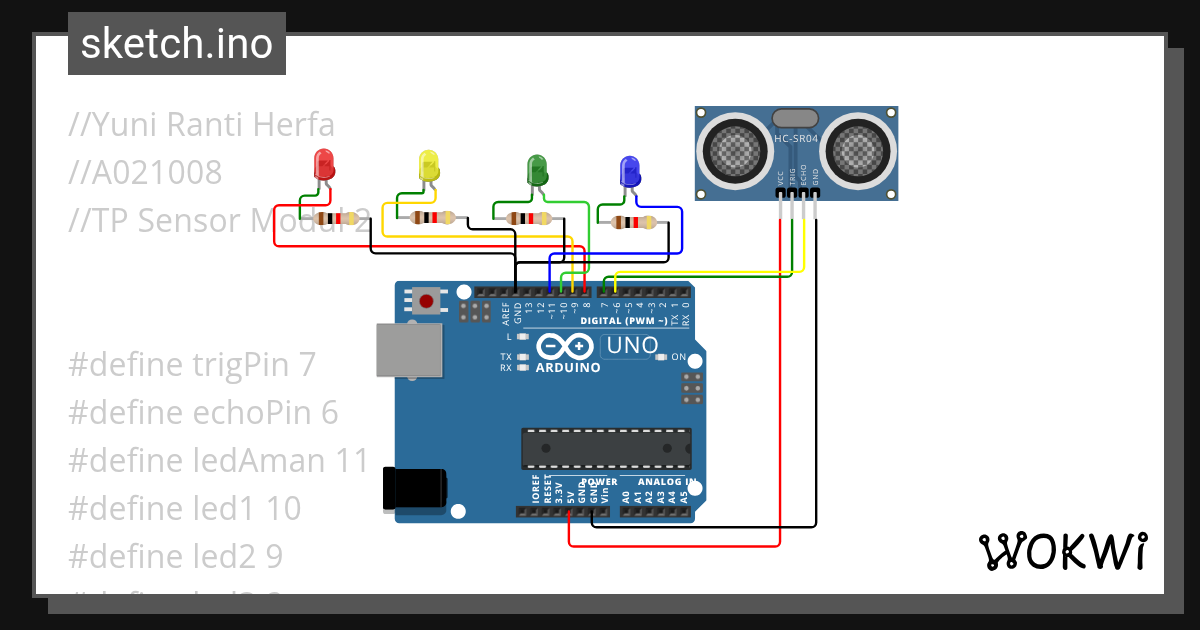 TP SENSOR_2_A021008 (Sensor Ultrasonik) - Wokwi ESP32, STM32, Arduino Simulator