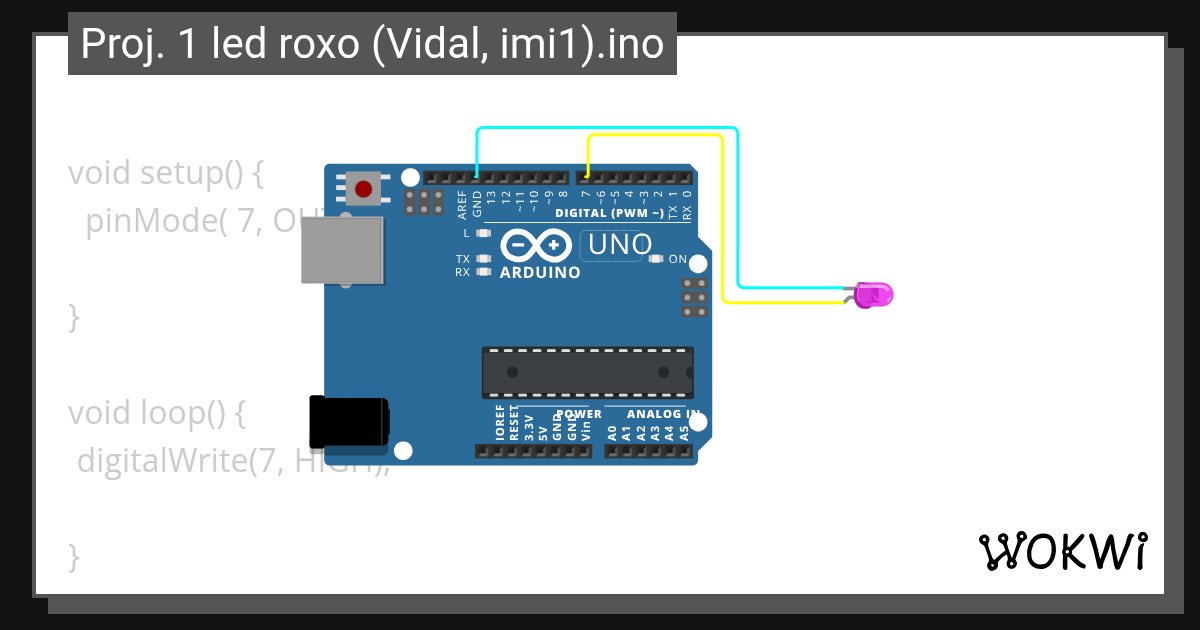 Proj. 1 led roxo (Vidal, imi1).ino - Wokwi ESP32, STM32, Arduino Simulator Proj. 1 led roxo (Vidal, imi1).ino - Wokwi ESP32, STM32, Arduino Simulator