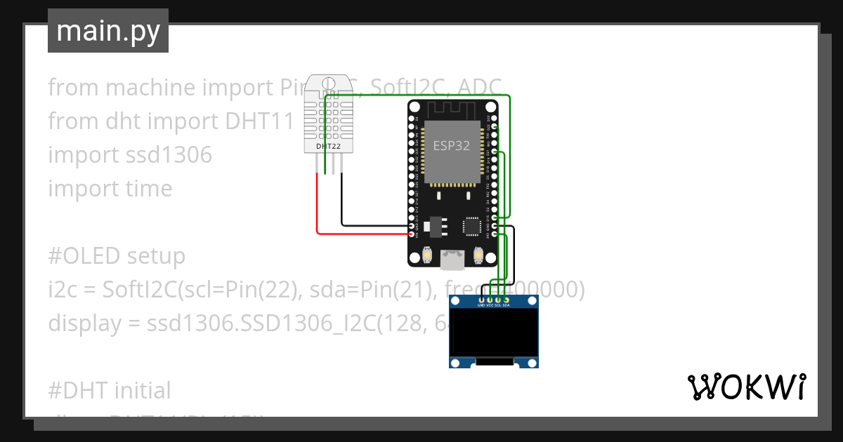 oled顯示溫度 - Wokwi ESP32, STM32, Arduino Simulator