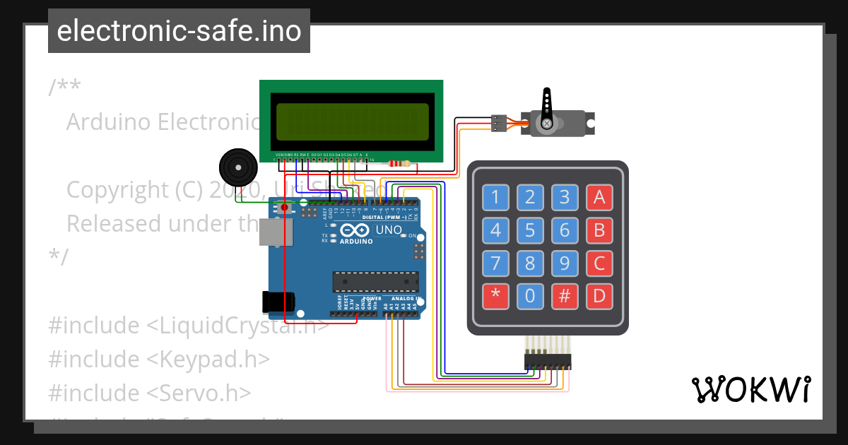electronic safe with buzzer - Wokwi ESP32, STM32, Arduino Simulator
