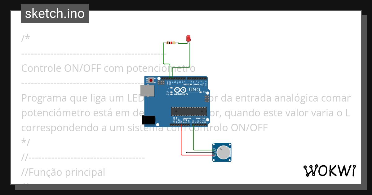 Controle ON/OFF com potenciómetro - Wokwi ESP32, STM32, Arduino Simulator