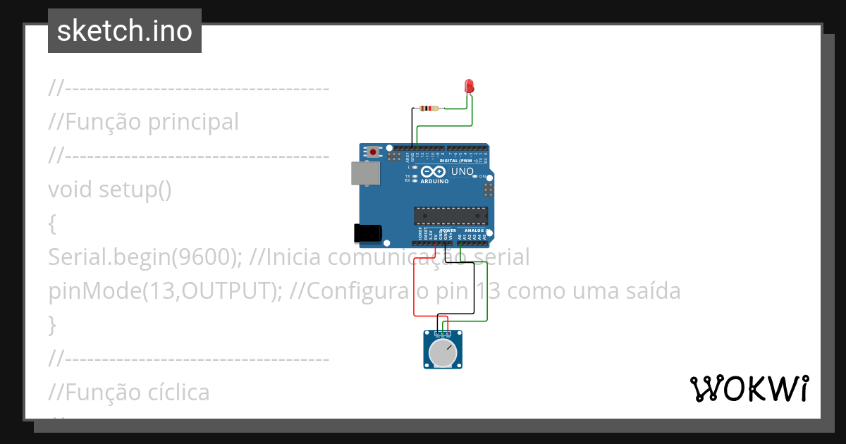Controle ON/OFF com potenciómetro - Wokwi ESP32, STM32, Arduino Simulator