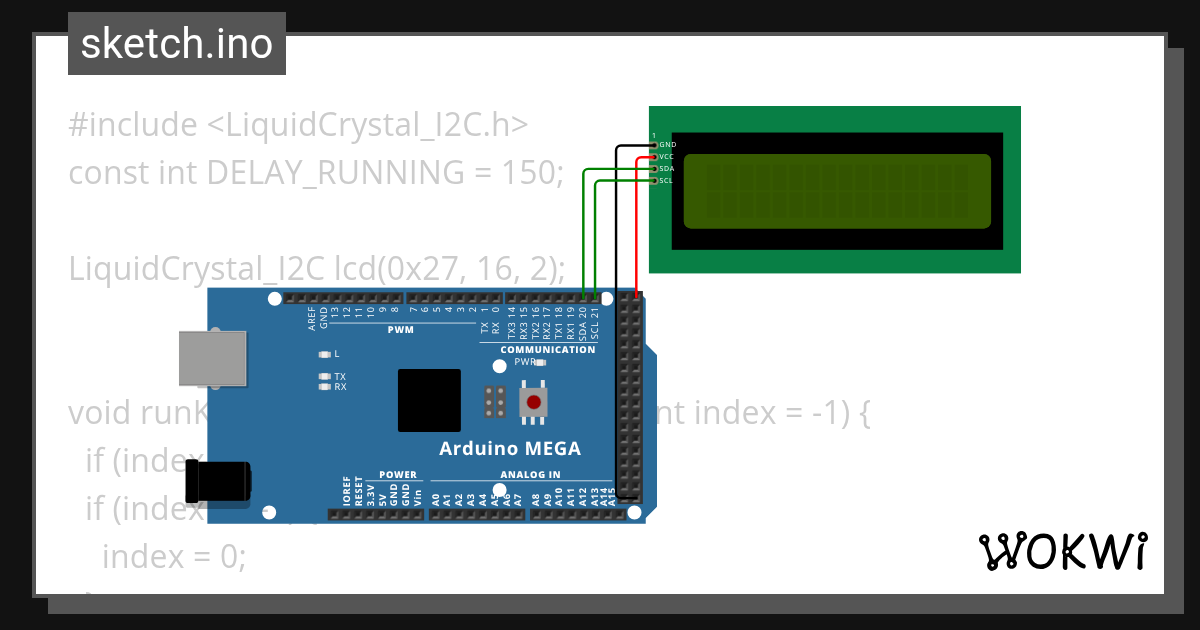 Running Text LED i2c laprak Asrul - Wokwi ESP32, STM32, Arduino Simulator