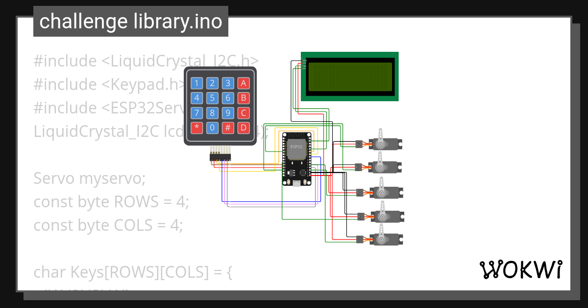 challenge library.ino - Wokwi ESP32, STM32, Arduino Simulator
