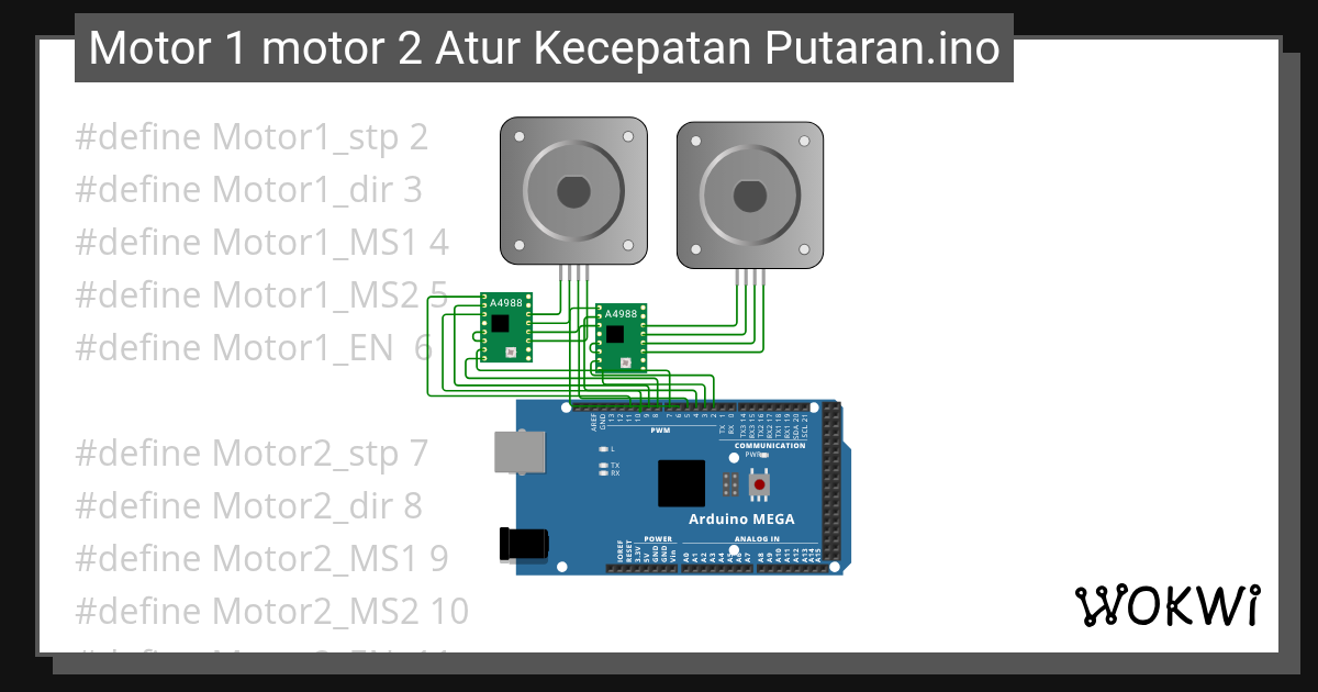 Motor 1 motor 2 Atur Kecepatan Putaran.ino - Wokwi ESP32, STM32, Arduino Simulator