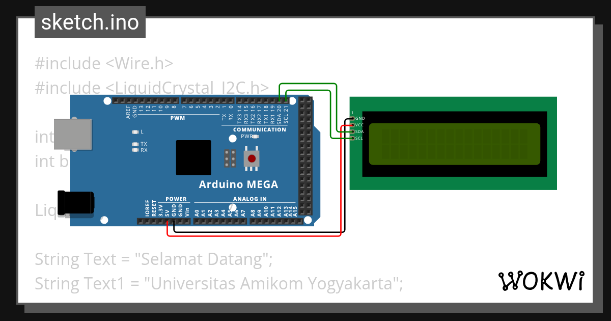 LCD (Tulisan Berjalan) - Wokwi ESP32, STM32, Arduino Simulator