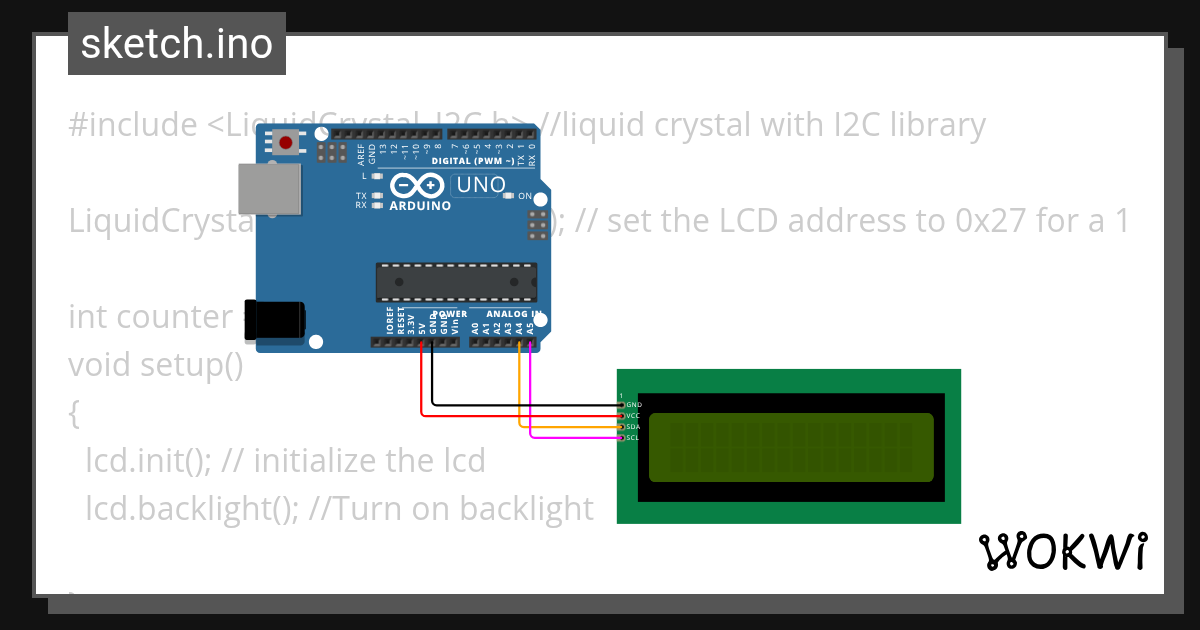 autoscroll I2C - Wokwi ESP32, STM32, Arduino Simulator