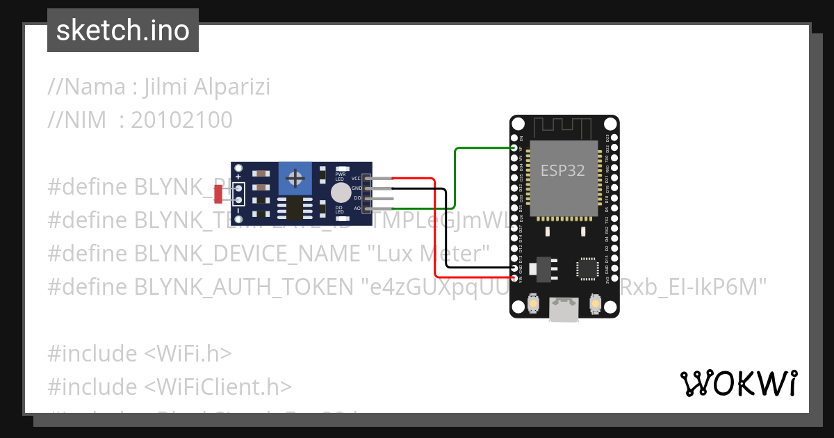 monitoring intensitas cahaya dengan photoresistor dan blynk berbasis mobile.ino - Wokwi ESP32 ...