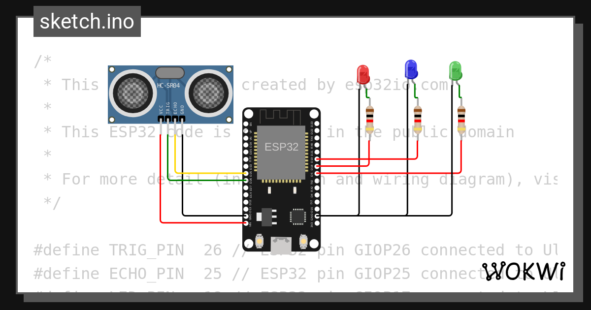 3 Led Ultrasonic Wokwi Esp32 Stm32 Arduino Simulator 3702