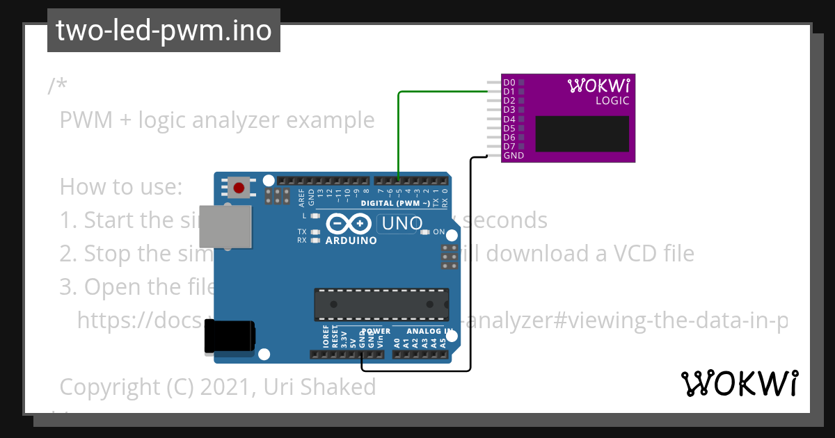 two-led-pwm.ino - Wokwi ESP32, STM32, Arduino Simulator