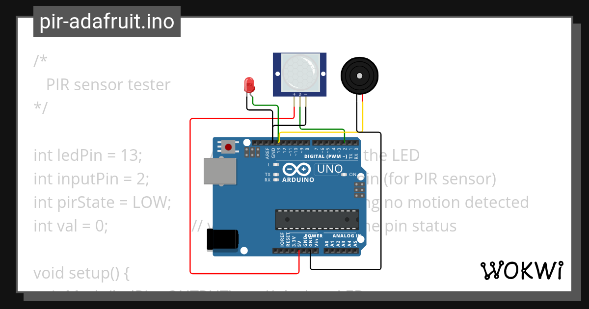 pir-adafruit.ino - Wokwi ESP32, STM32, Arduino Simulator