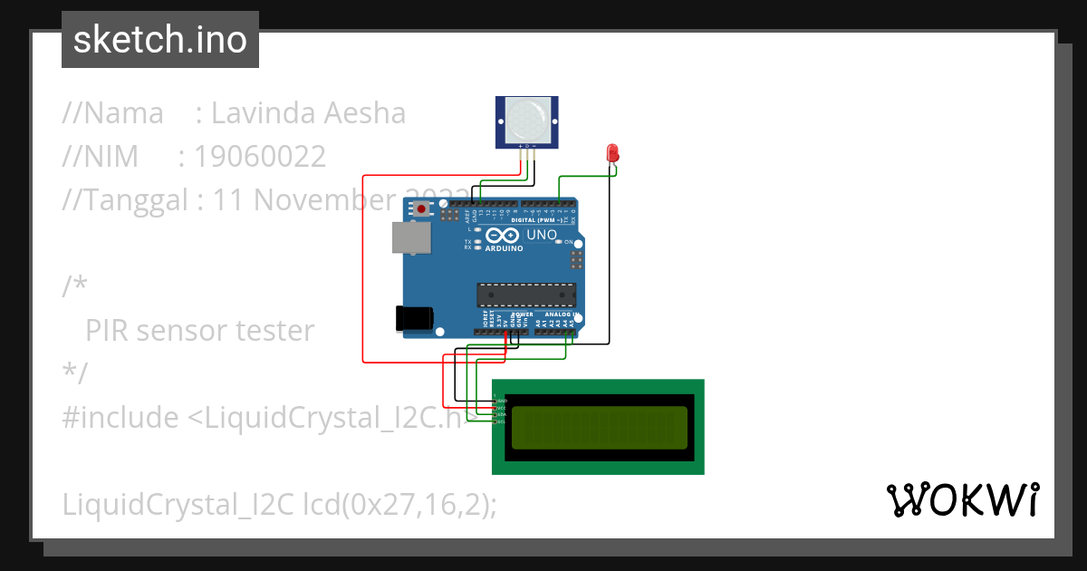 Praktikum 4_LCD PIR Adafruit - Wokwi Arduino and ESP32 Simulator