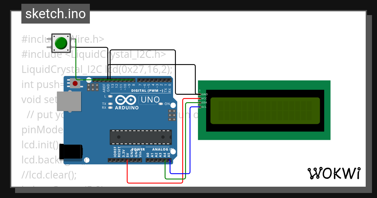 LCD with push - Wokwi ESP32, STM32, Arduino Simulator