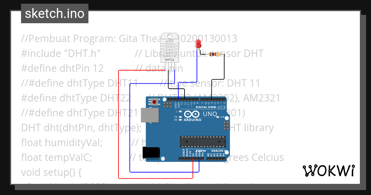Sensor Dht Dengan Led Wokwi Esp32 Stm32 Arduino Simulator